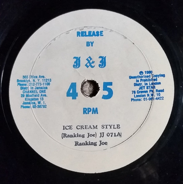 Buy Ranking Joe : Ice Cream Style / Jah Jah A The Best (10") Online for ...